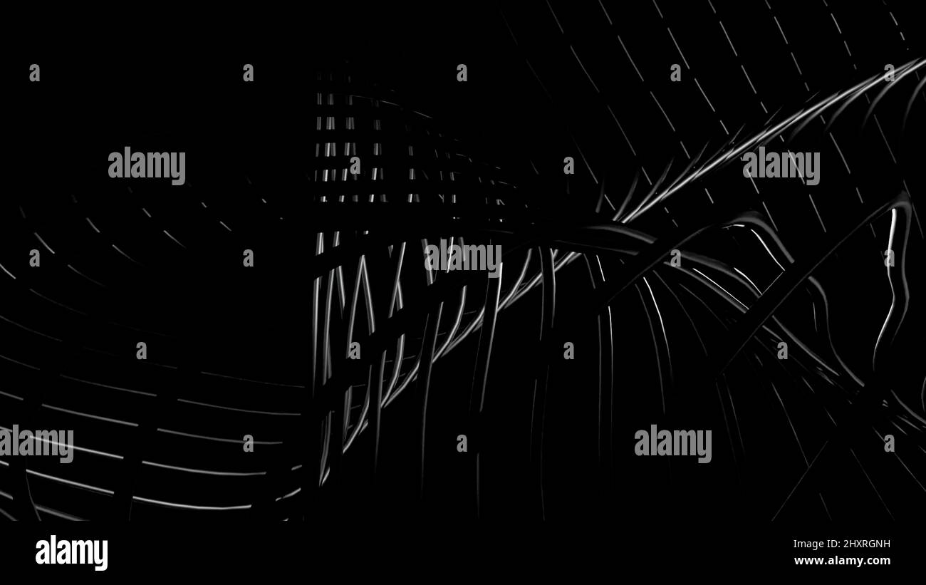 Abstract monochrome spiral elements creating a corridor effect on a ...