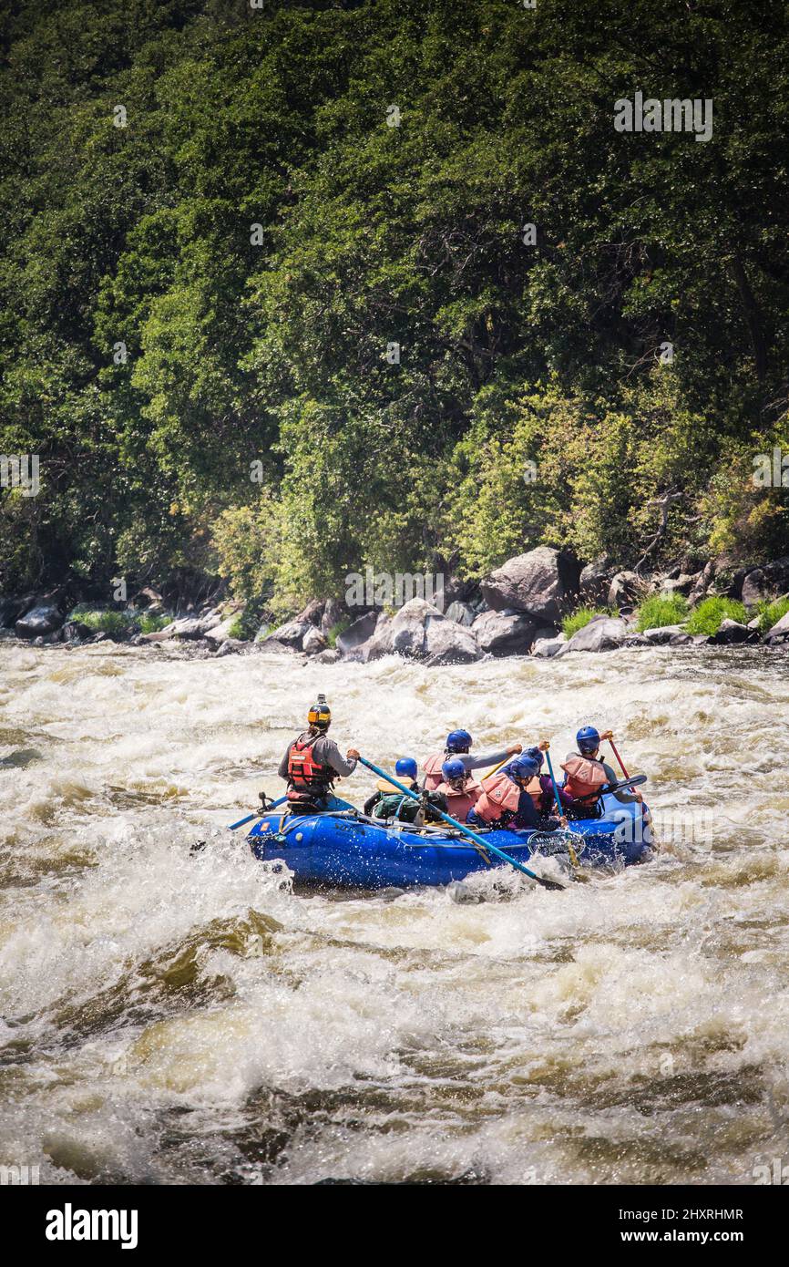 A raft rides into big whitewater Stock Photo - Alamy