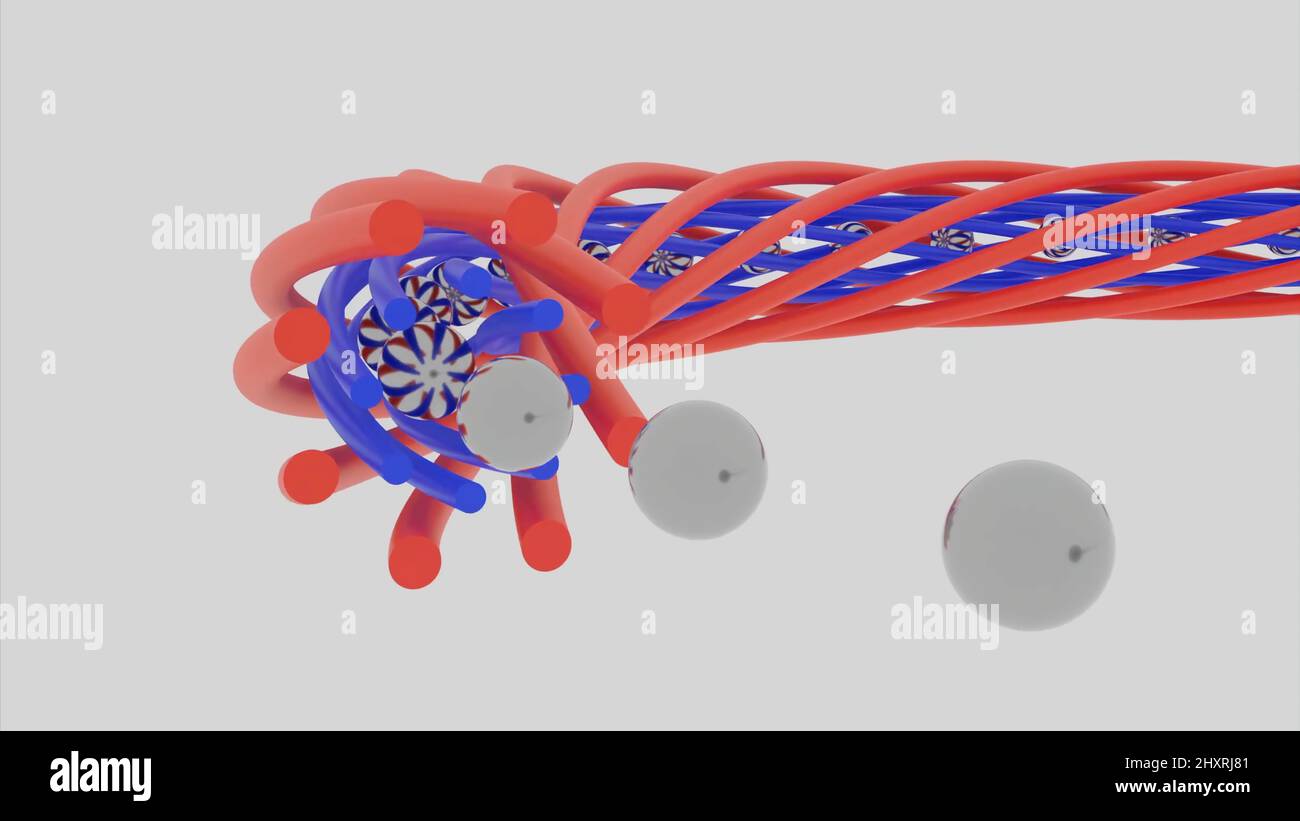 3D animation of balls moving in spiral. Design. Balls move in formation ...