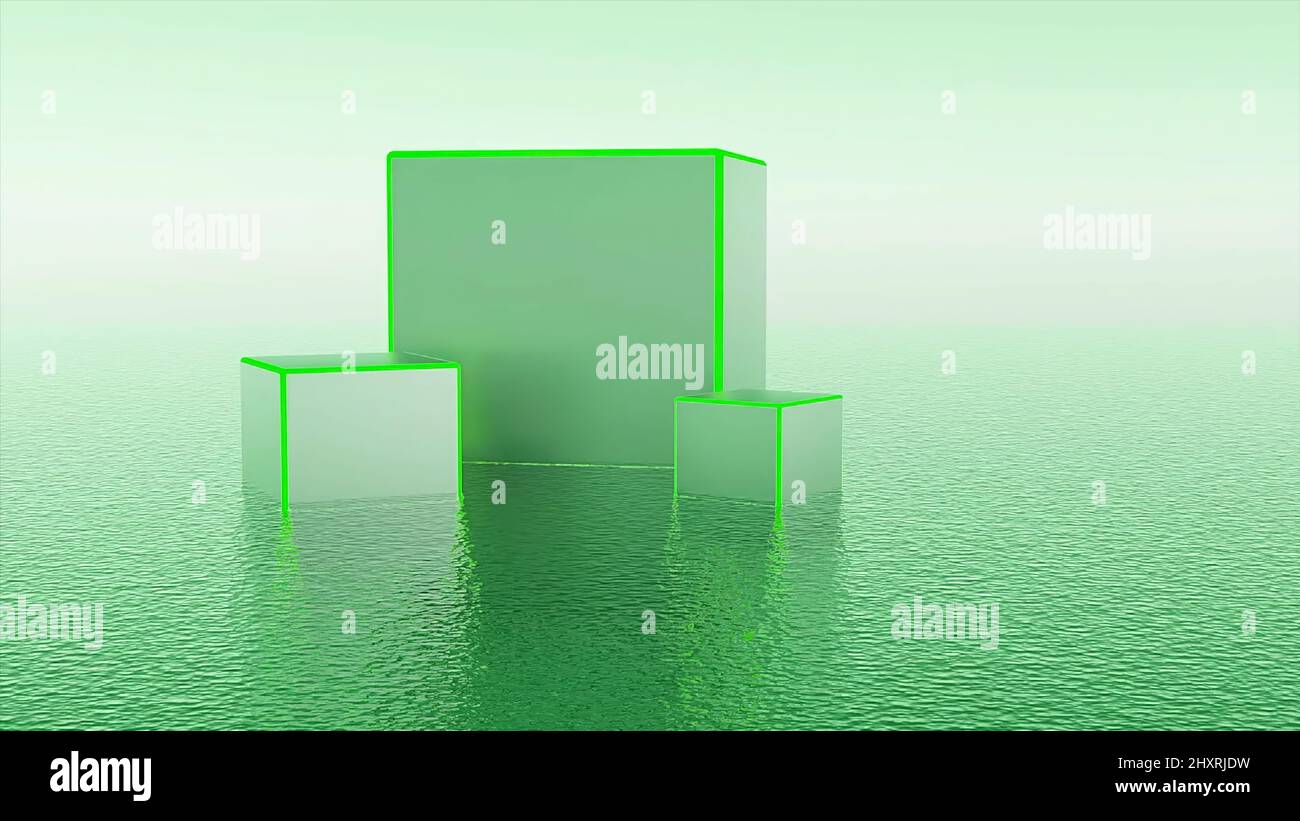 Cubes of different sizes glow with neon. Design. Virtual 3d decoration ...