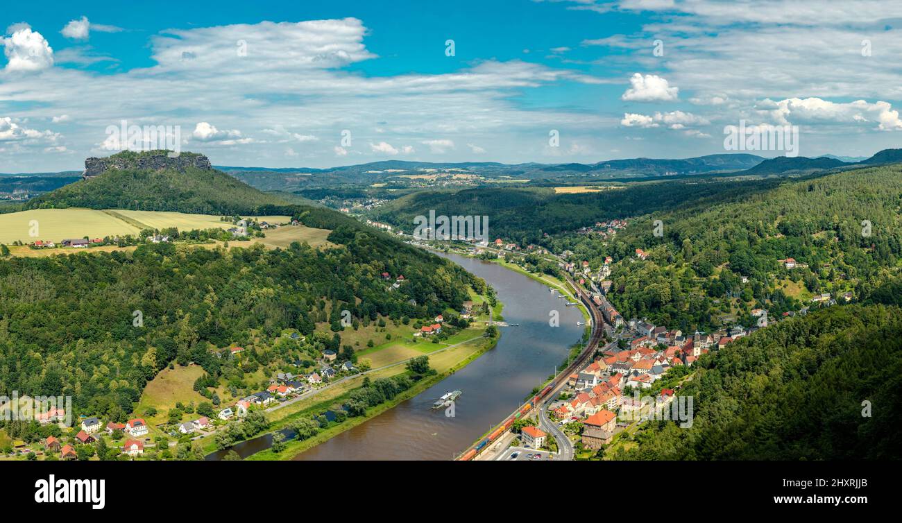View from the fortress Königstein, river Elbe, Lilienstein, Königstein ...