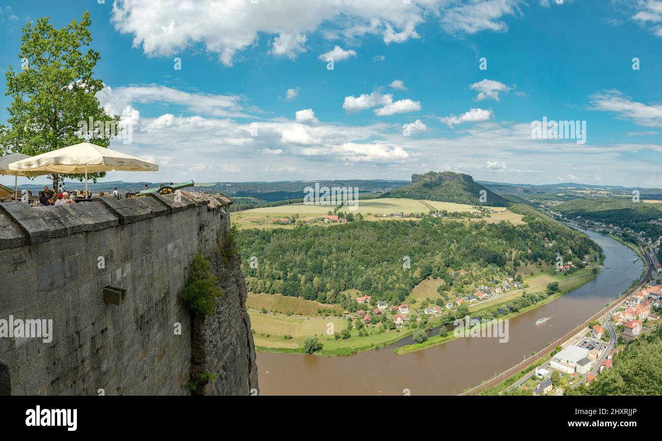 View from the fortress Königstein, river Elbe, Lilienstein, Königstein ...