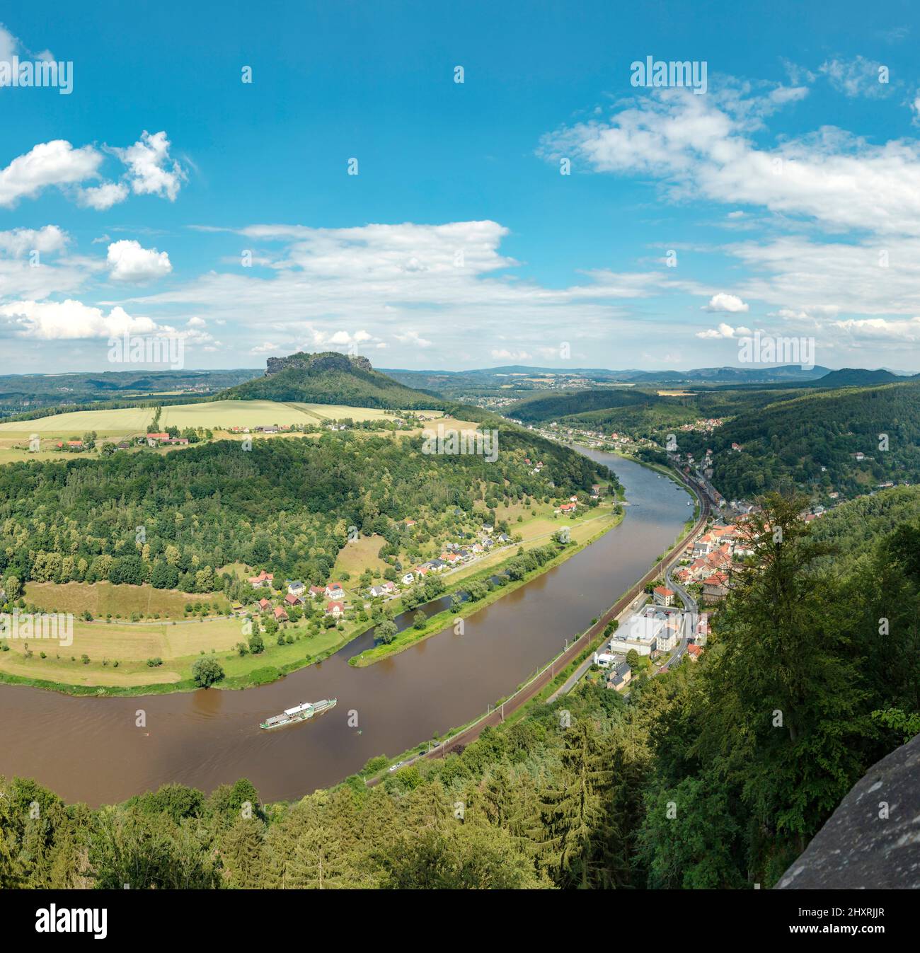 View from the fortress Königstein, river Elbe, Lilienstein, Königstein ...