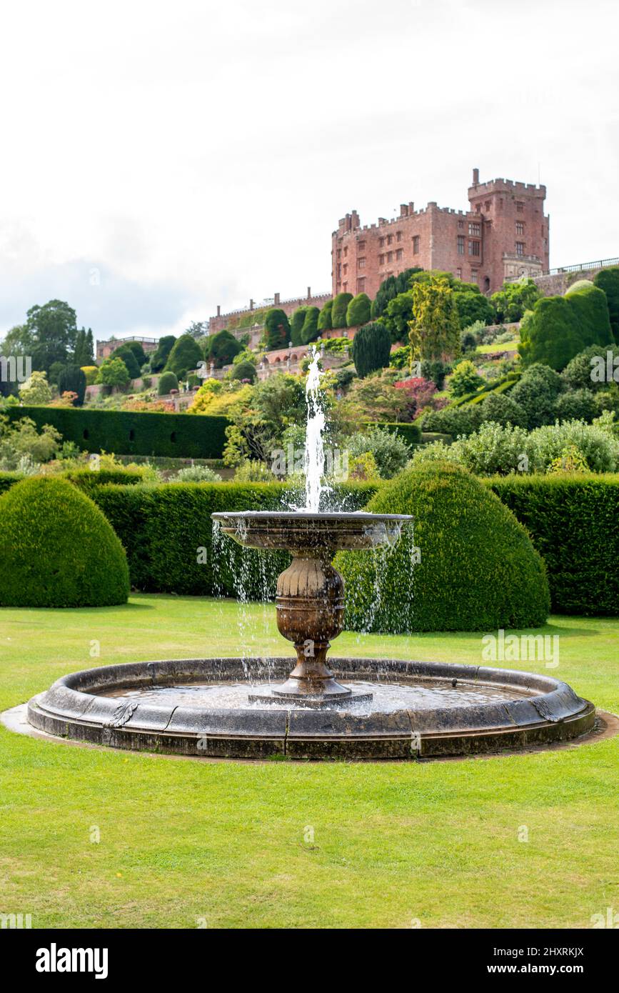 Closeup of the Powis Castle with beautiful gardens and water feature ...