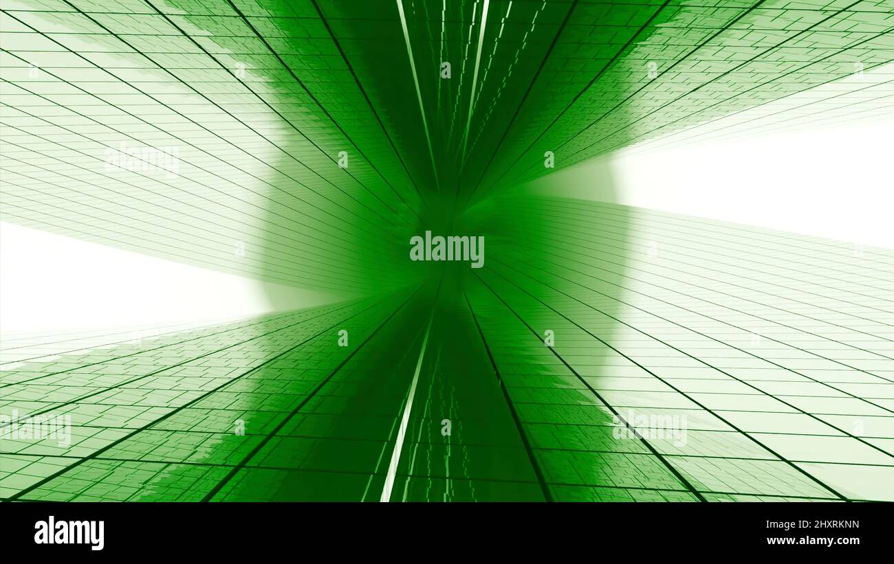 Animation of falling between buildings. Design. 3D glass walls with ...