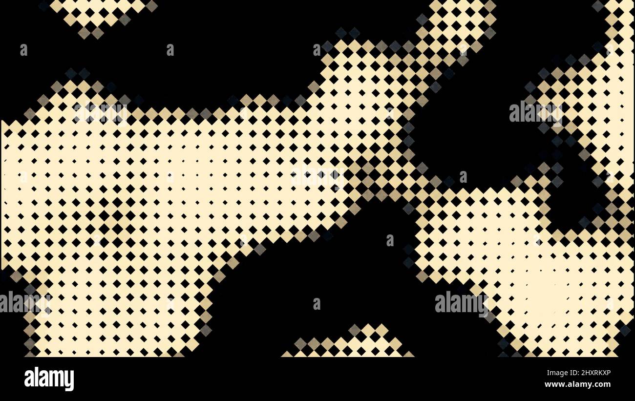 Seamless looped background of black and beige illuminated pixel waves ...
