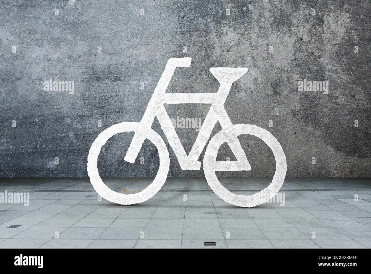 White bicycle sign, bike, cycle Concrete wall background Stock Photo ...