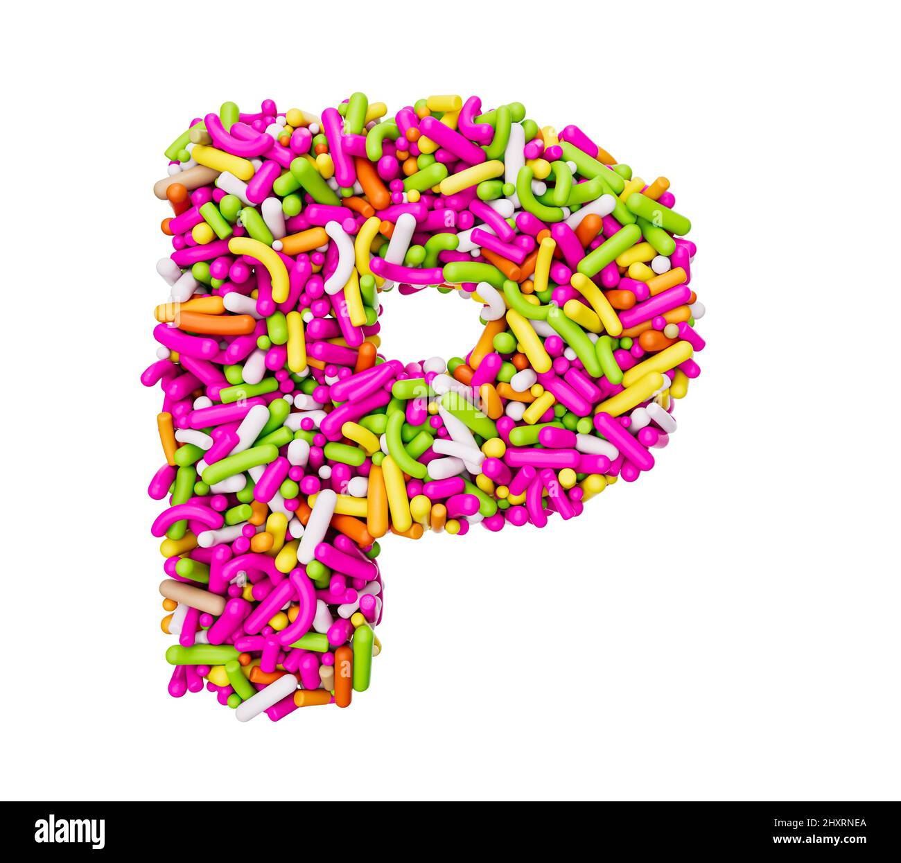 3d rendering of the letter p made of colorful sprinkles isolated on ...