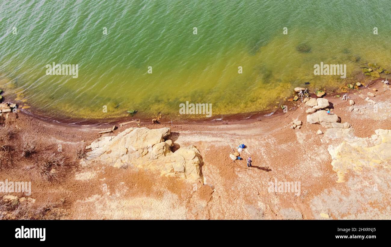 An aerial view of a shoreline at Grapevine Lake, Texas, USA Stock Photo ...