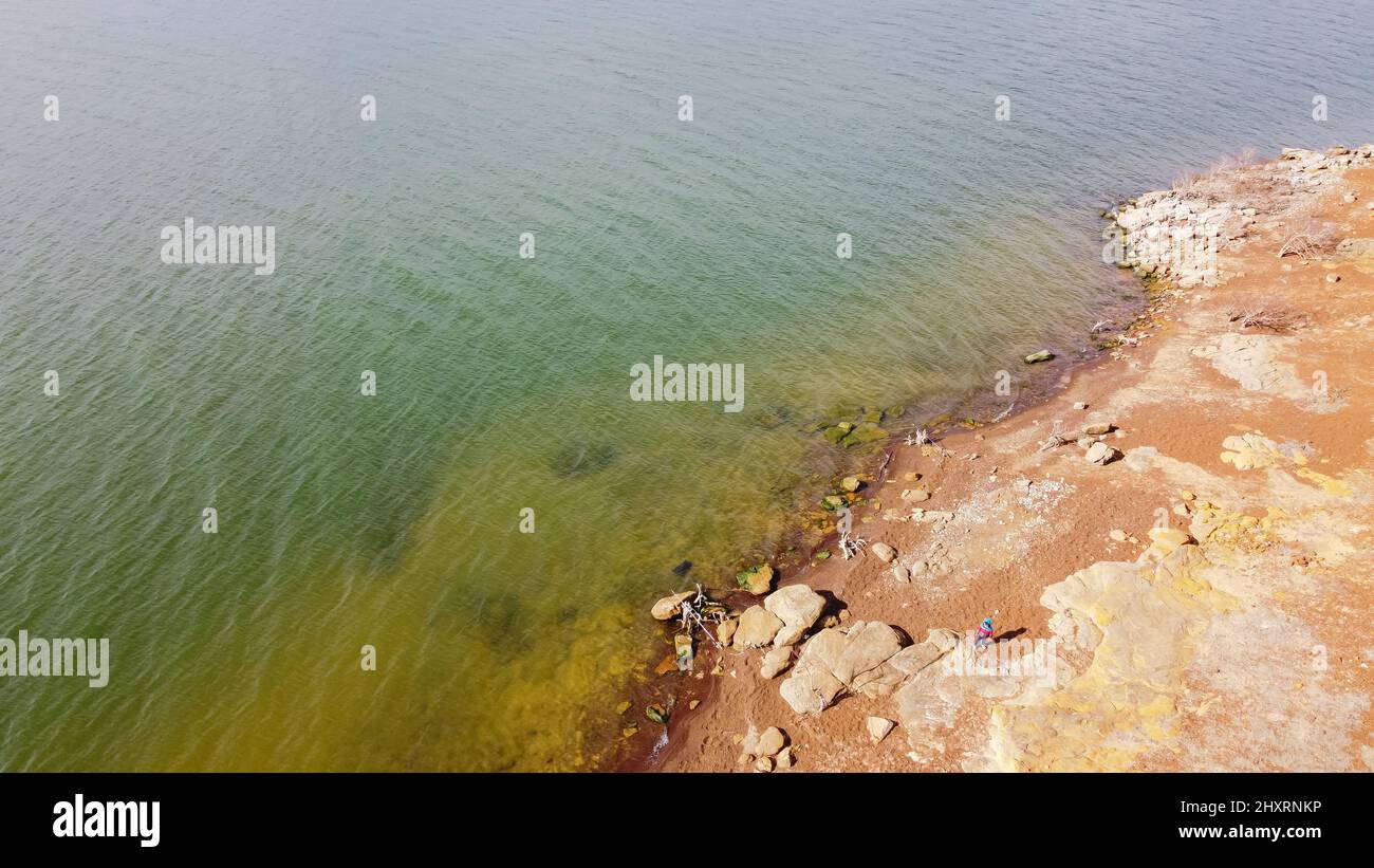 Aerial view of a shoreline at Grapevine Lake, Texas, USA Stock Photo ...