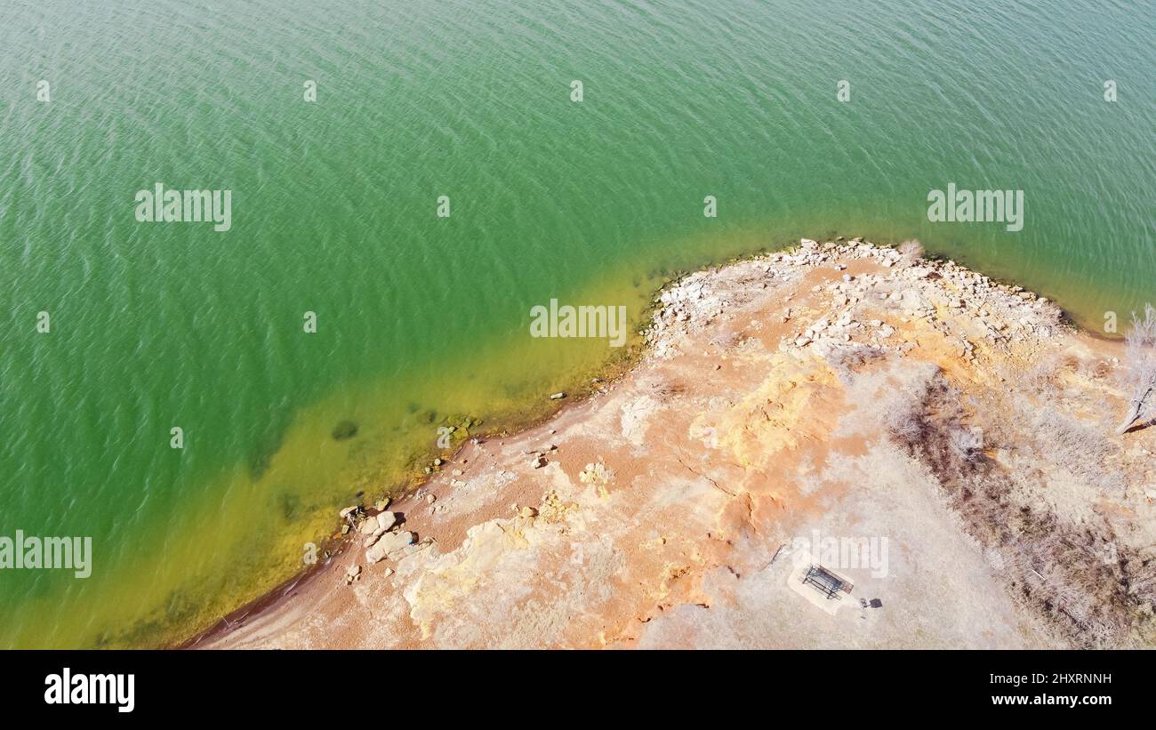 Aerial view of a shoreline at Grapevine Lake, Texas, USA Stock Photo ...