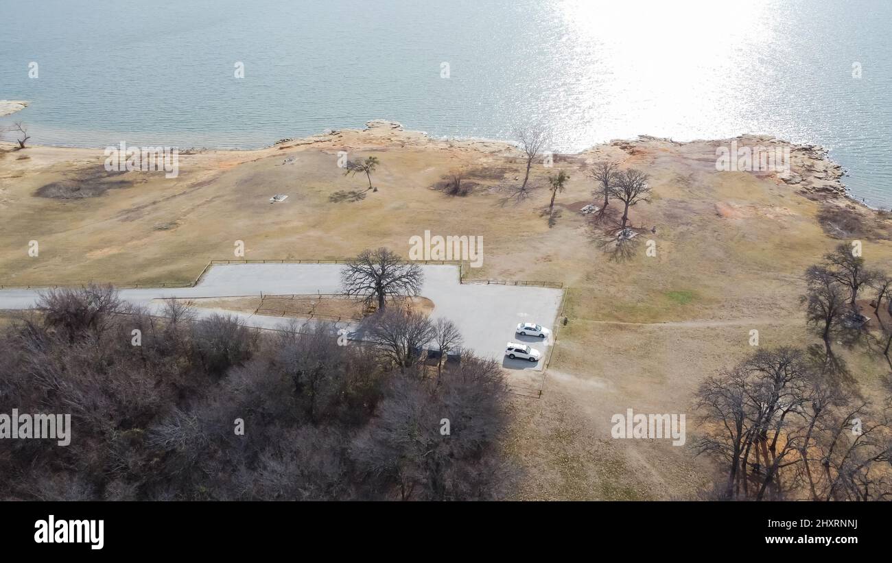 Aerial view of a shoreline at Grapevine Lake, Texas, USA Stock Photo ...
