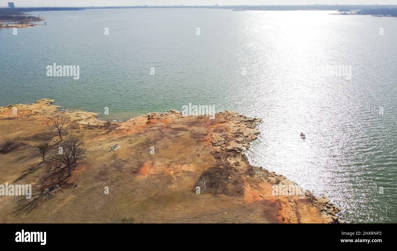 Aerial view of a shoreline at Grapevine Lake, Texas, USA Stock Photo ...