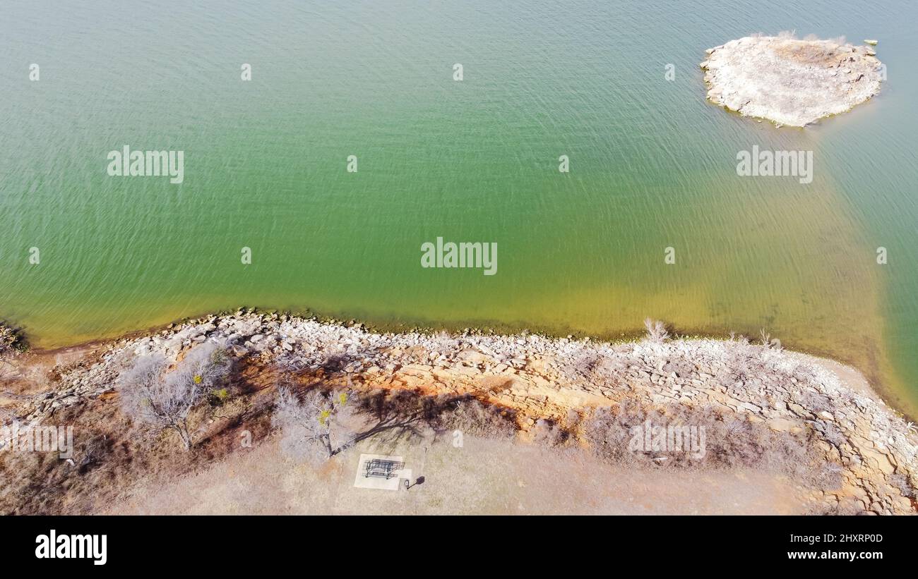Aerial view of a shoreline at Grapevine Lake, Texas, USA Stock Photo ...