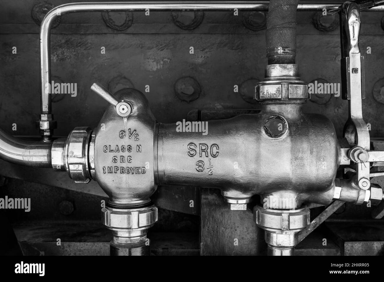 Grayscale of a Nostalgic Steam Train engine Stock Photo - Alamy