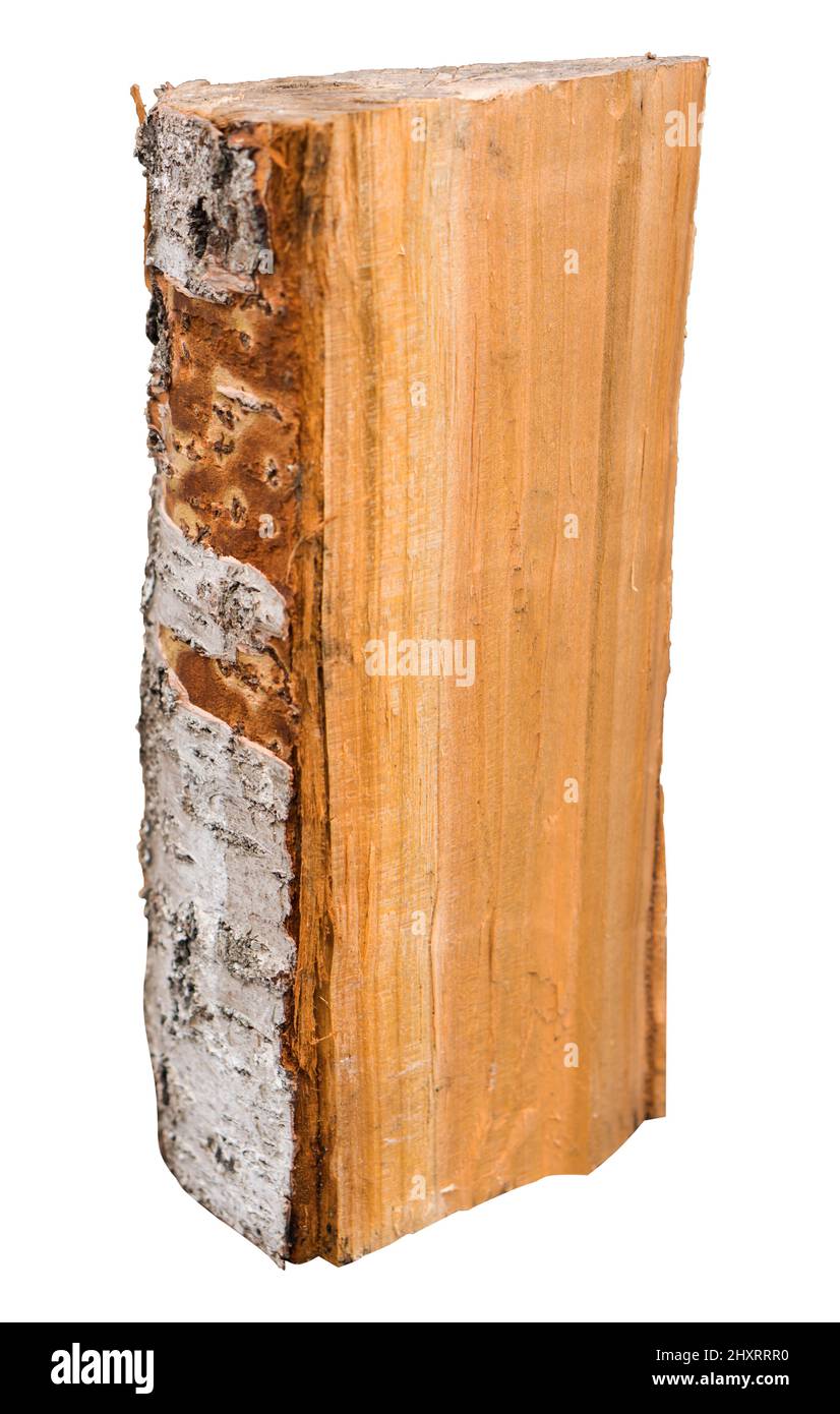 wood log, part of a chipped wood log, on a white background, in ...