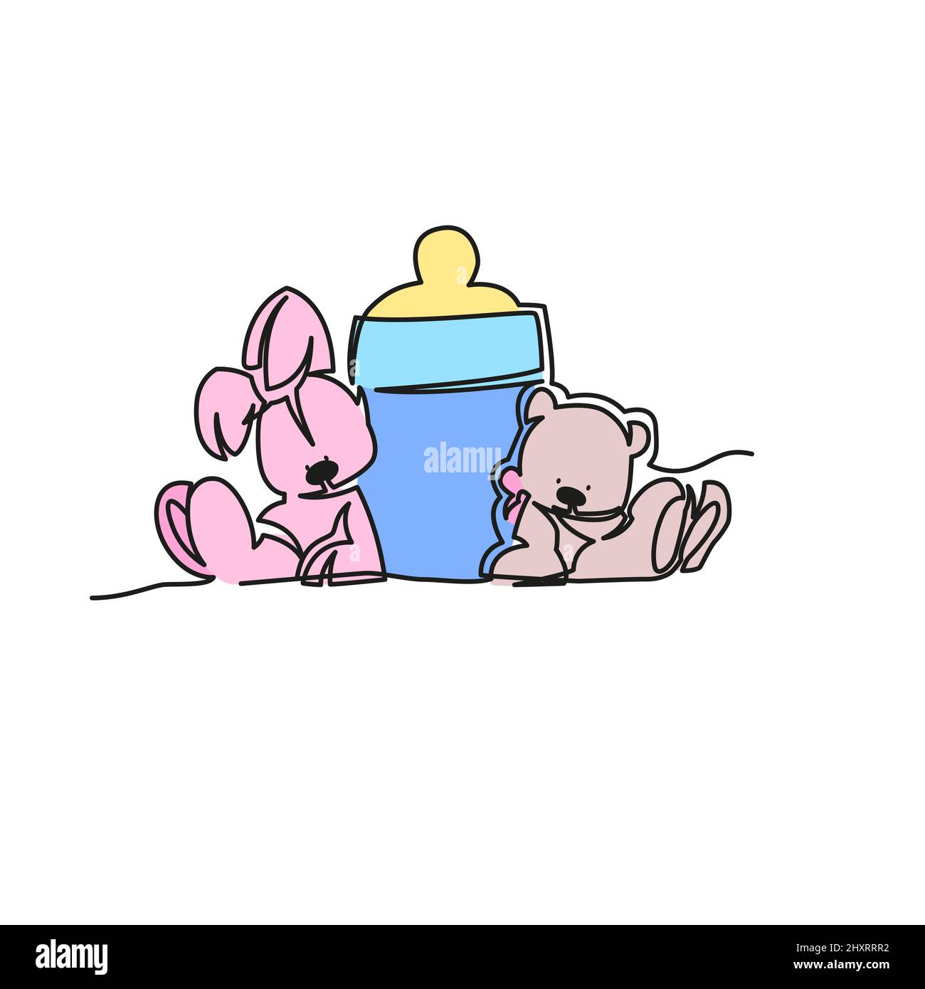 Rabbit, pacifier and bear . Pacifier and baby toys illustration ...