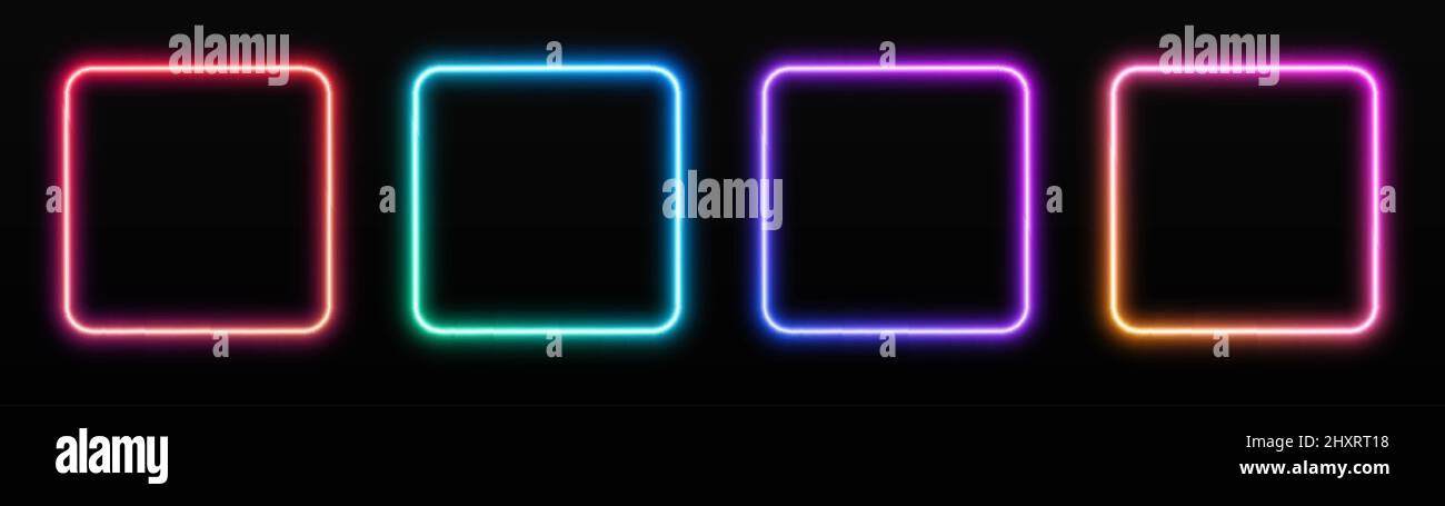 Gradient neon square frames set. Glowing borders isolated on a dark ...