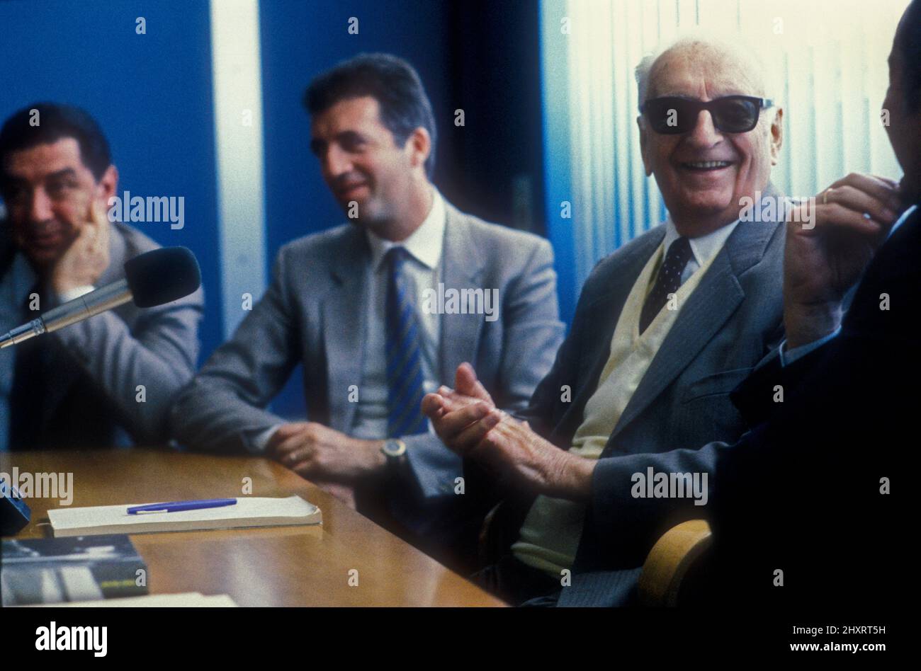 Enzo Ferrari with his son Piero in a meeting at Maranello Italy 1987 ...