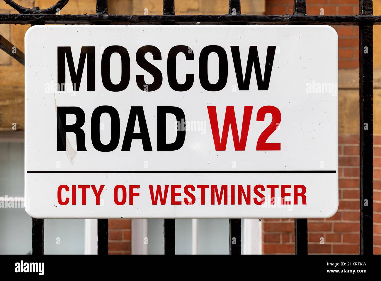 London, UK - 10th March 2022: Moscow Road street sign in the Notting ...
