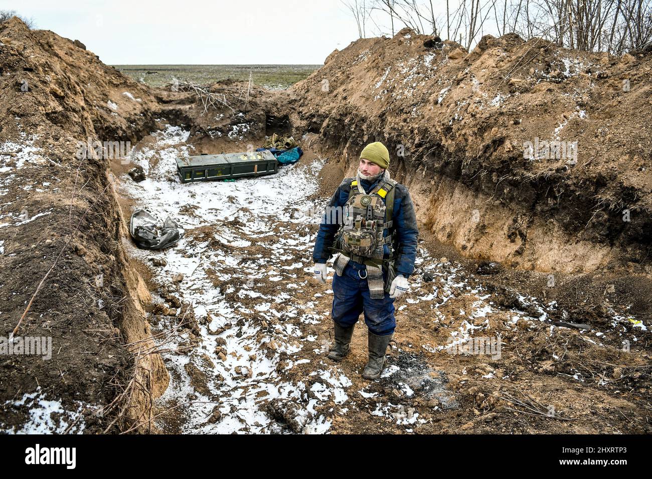 ZAPORIZHZHIA REGION, UKRAINE - MARCH 11, 2022 - A man stands in a ...