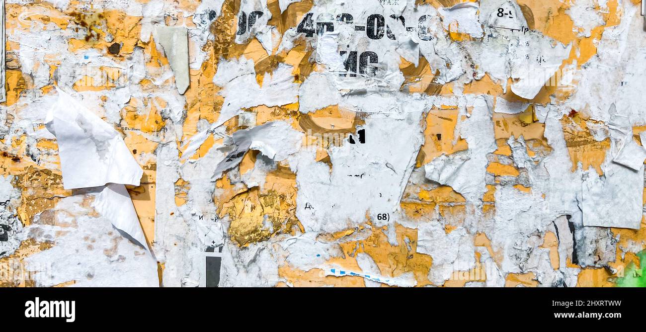 Billboard With Torn Peeled Poster Abstract Background. Outdoor Bulletin ...