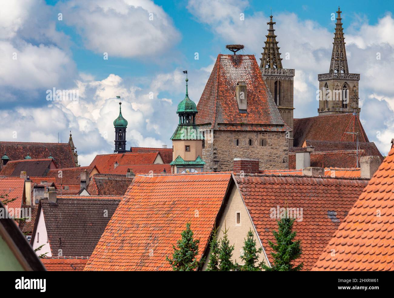 View of the stone towers and medieval buildings in the historic city ...