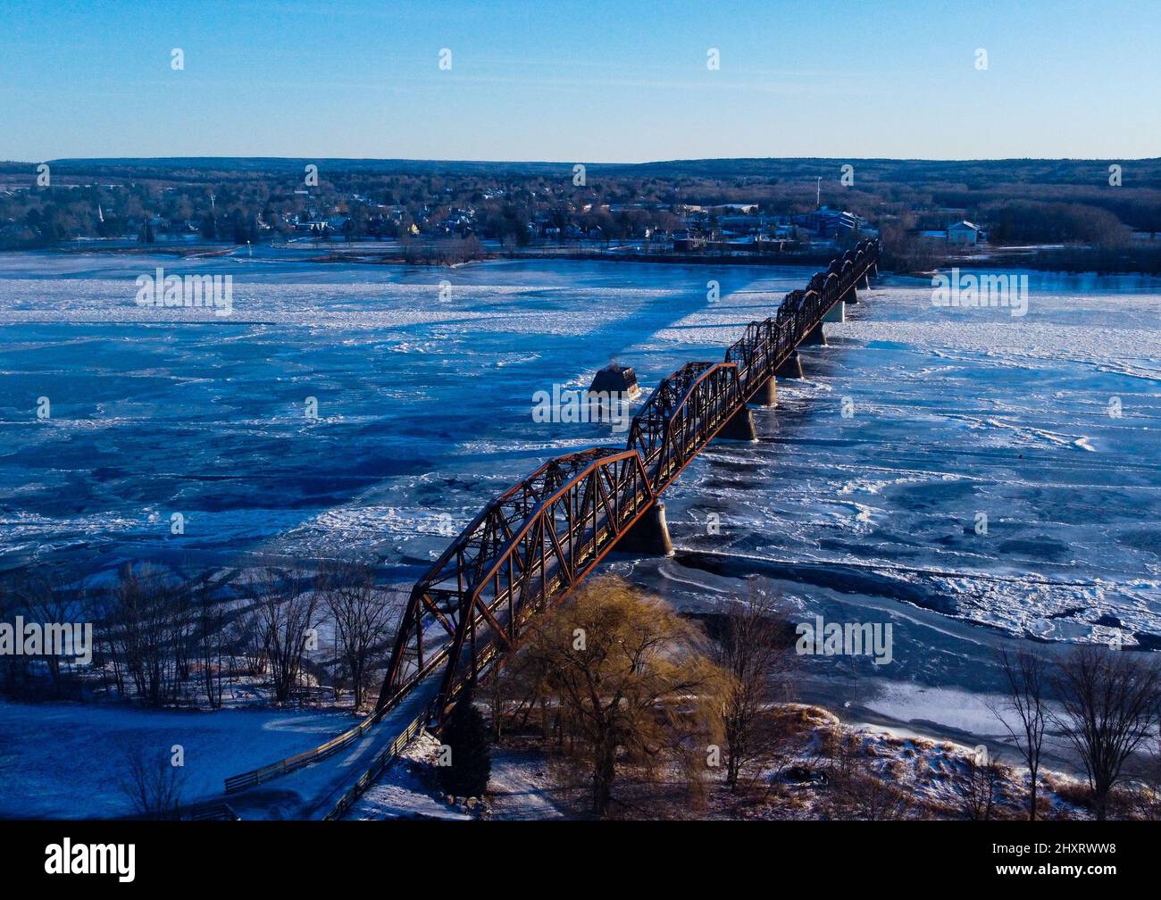 Old train bridge in Fredericton, New Brunswick, Canada in the winter ...