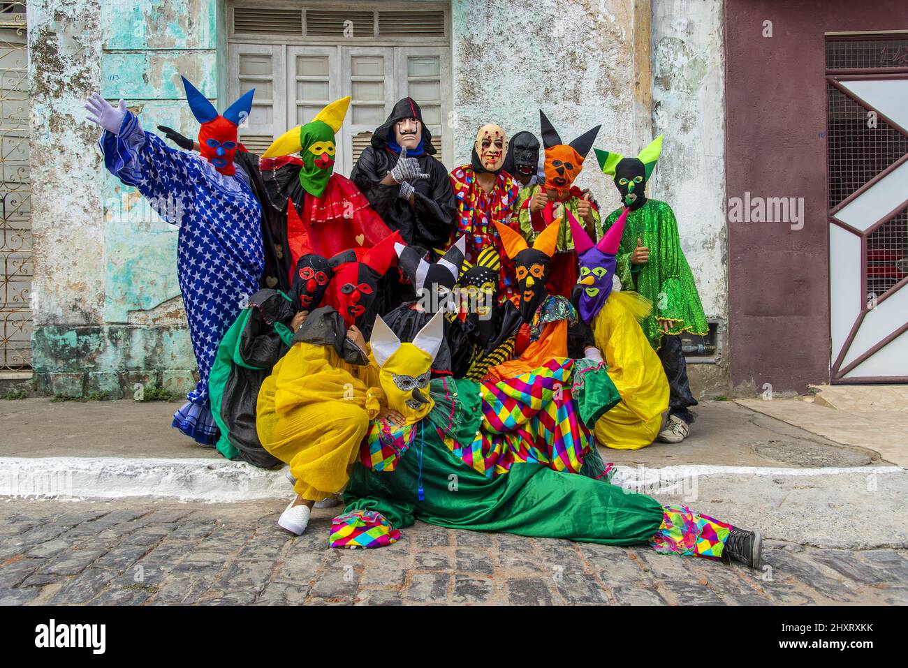 Group of people wearing a carnival costume and mask during Carnaval de ...