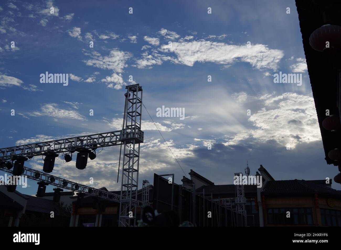 Outdoor stage lights under the blue sky Stock Photo - Alamy