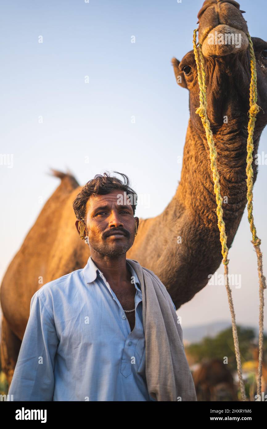 Portrait of an Indian old camel owner from Pushkar Stock Photo - Alamy