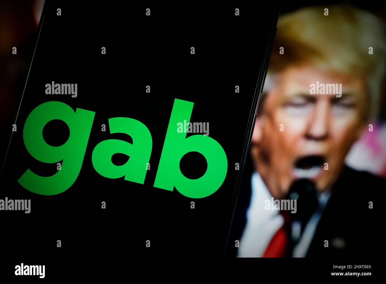 The Gab alt-tech social media logo with an image of former US president ...