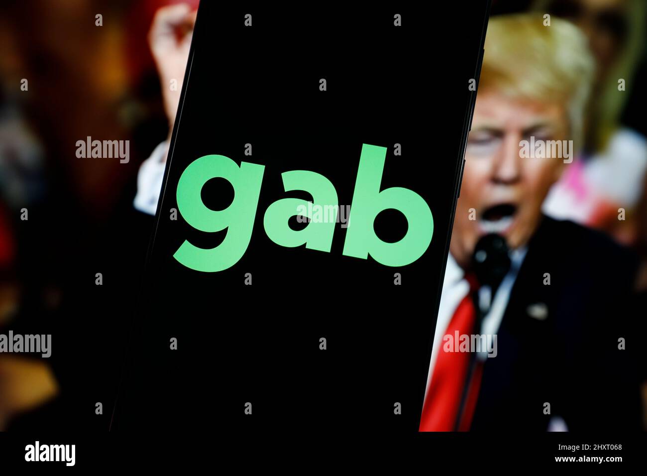 The Gab alt-tech social media logo with an image of former US president ...