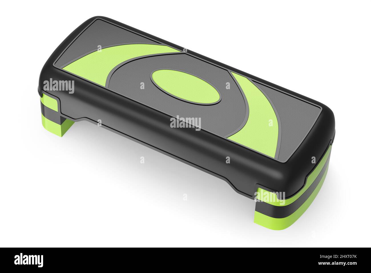 Stepper for fitness and green step platform for aerobics isolated on ...