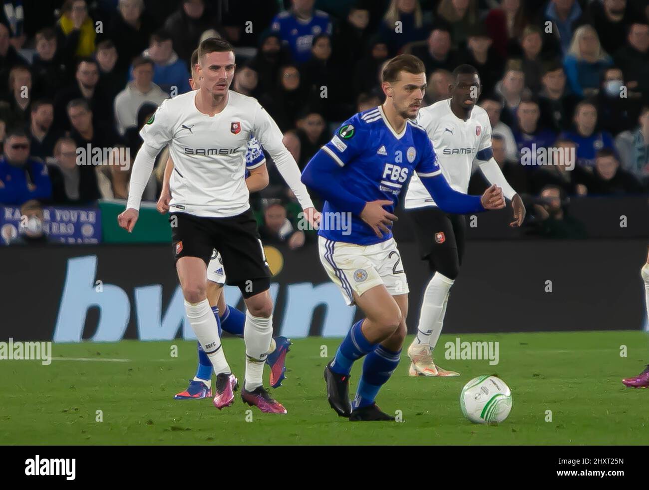 Benjamin Bourigeaud of Stade Rennais and Kiernan Dewsbury-Hall of FC ...