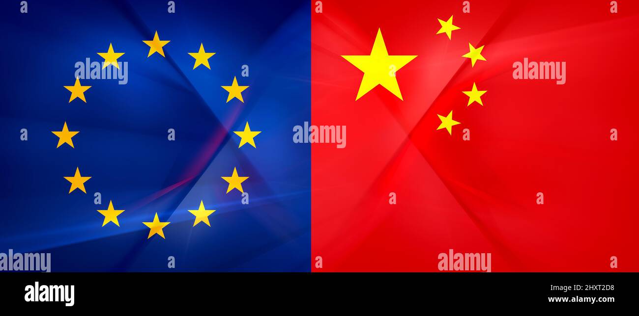 flag of Europe and China with abstract symbolic design elements 3d ...