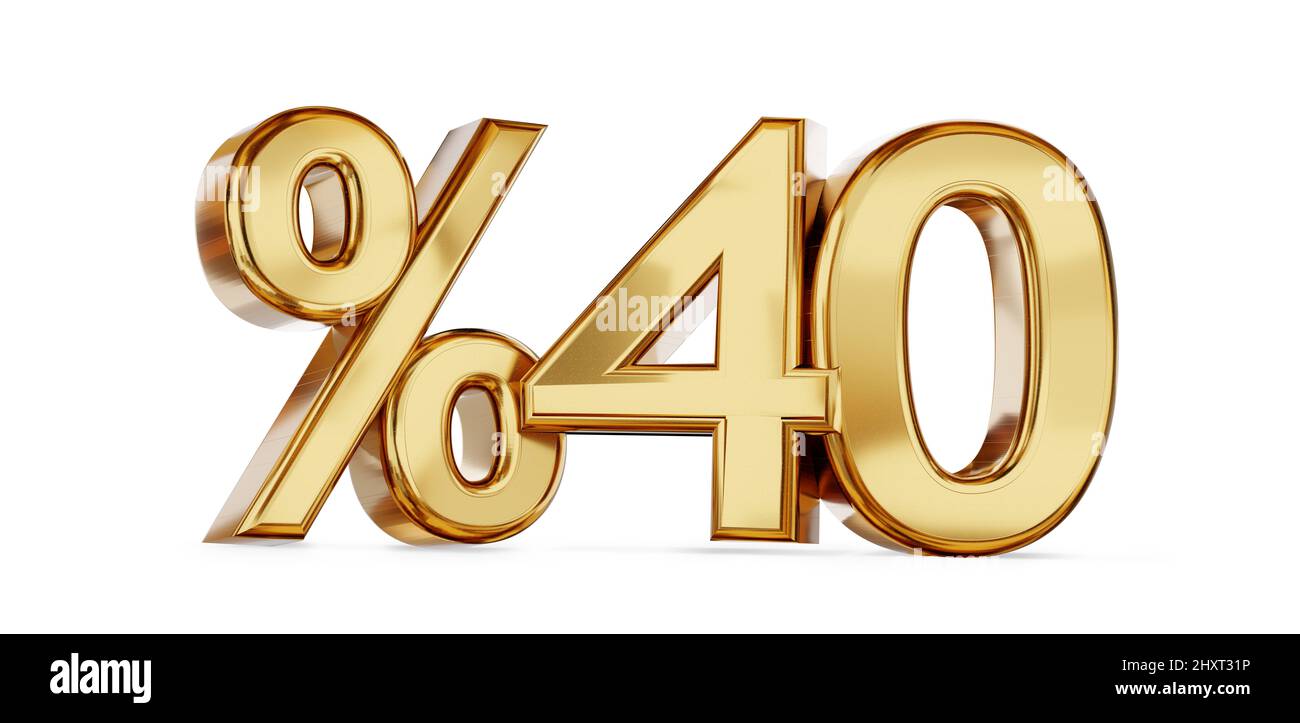 percentage 40 in golden bold letters % 3d-illustration Stock Photo - Alamy