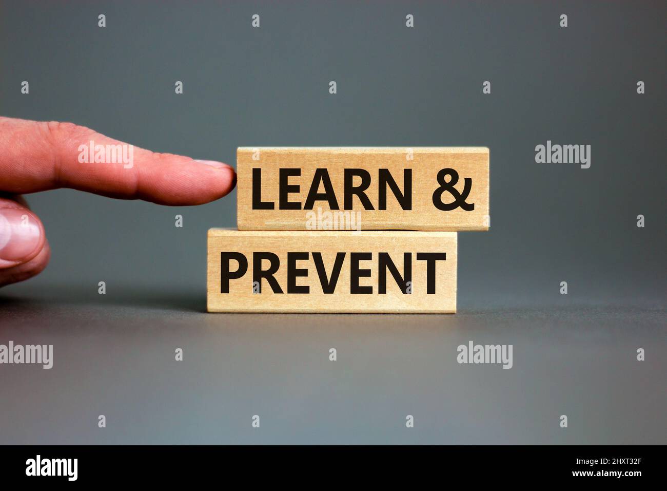 Learn and prevent symbol. Concept words Learn and prevent on wooden ...