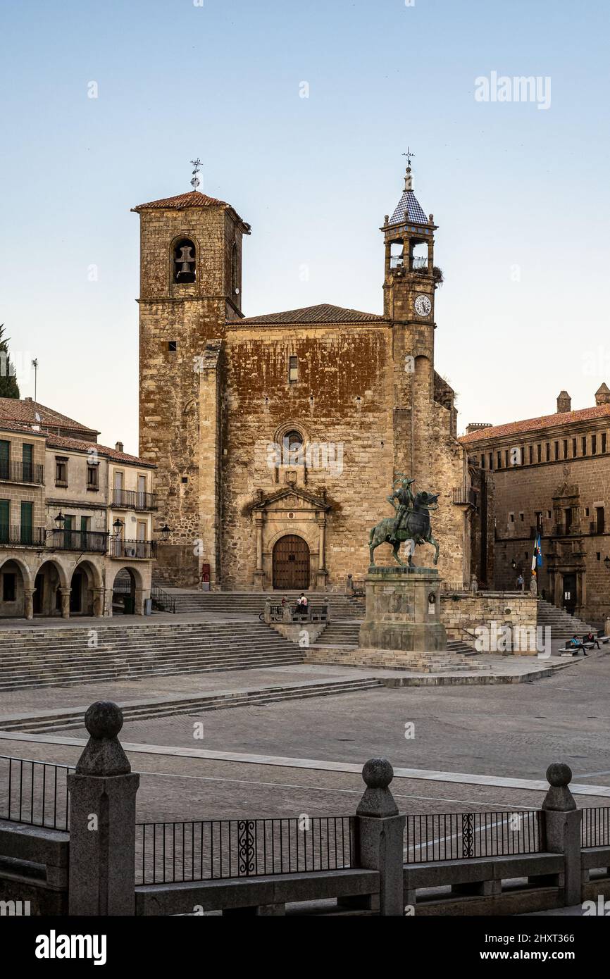 San Martin Church at the Plaza Mayor, Main Square of Trujillo. A small ...