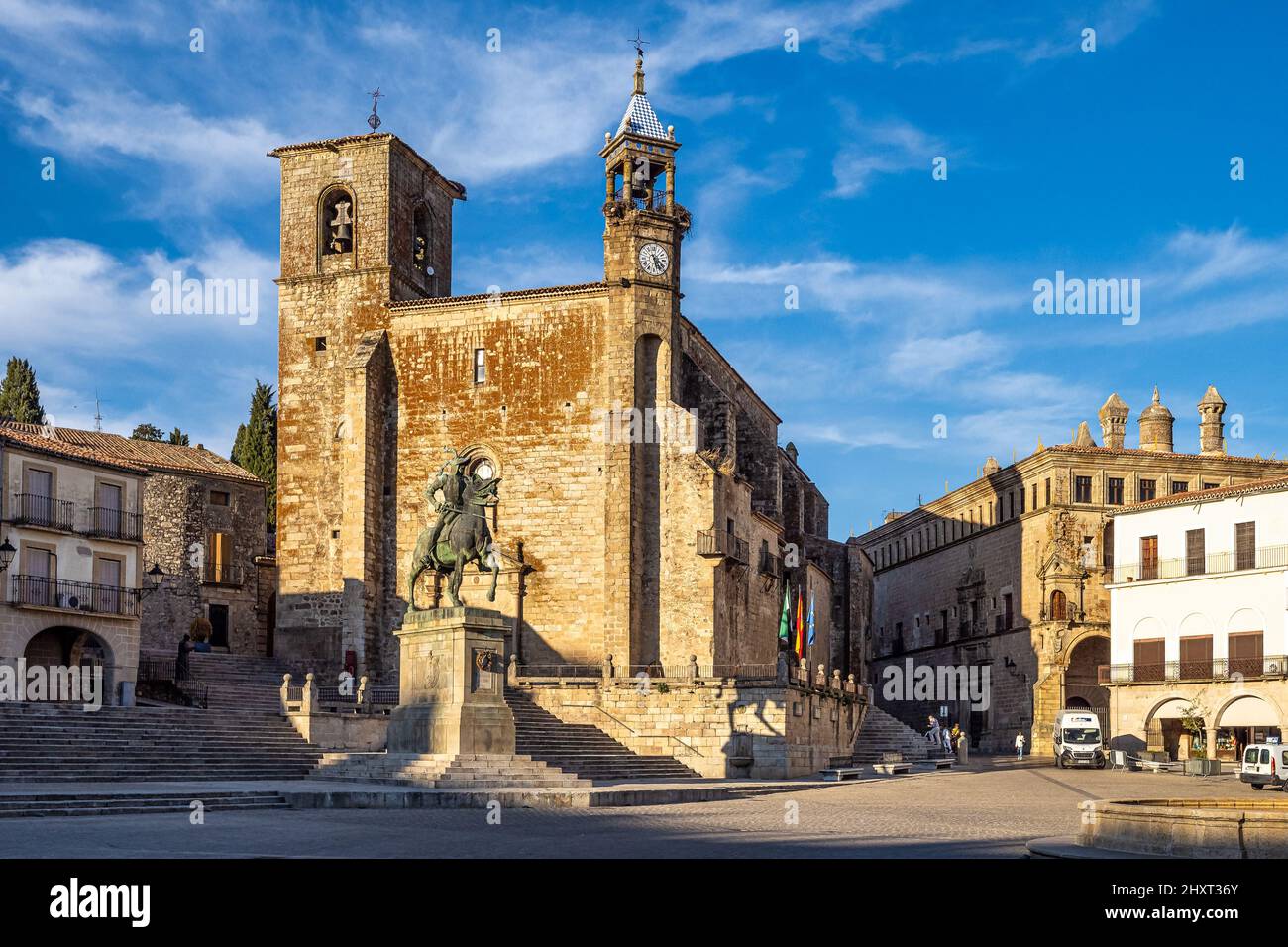 San Martin Church at the Plaza Mayor, Main Square of Trujillo. A small ...