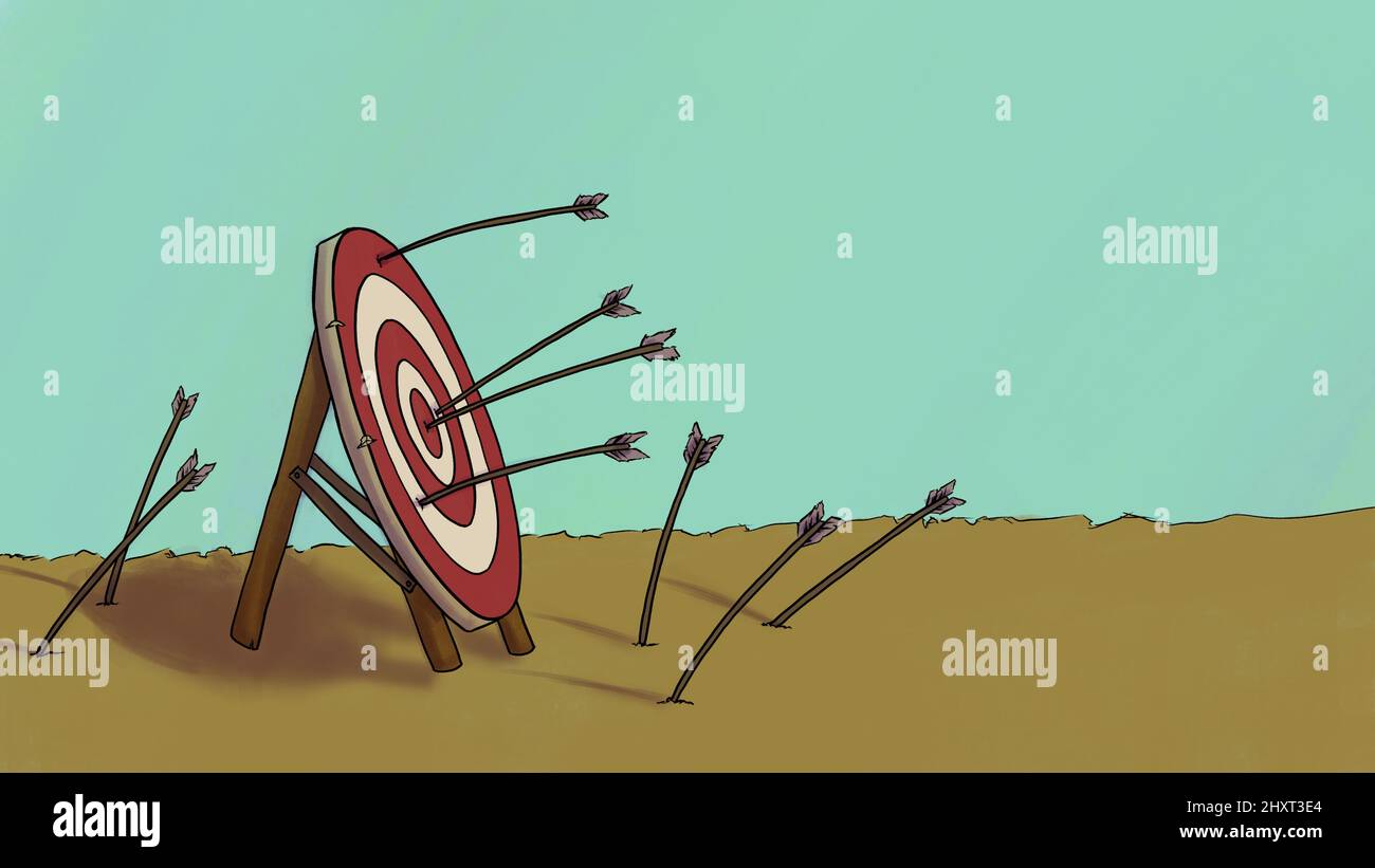 Illustration of a target with arrows on it Stock Photo - Alamy