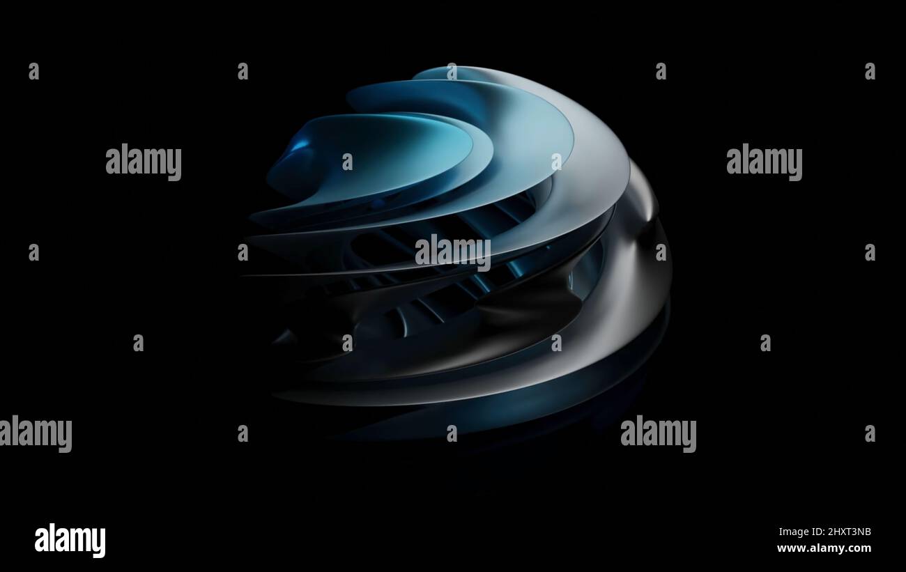 3D ball of curved layers. Design. Rotating 3d ball of petals on black ...