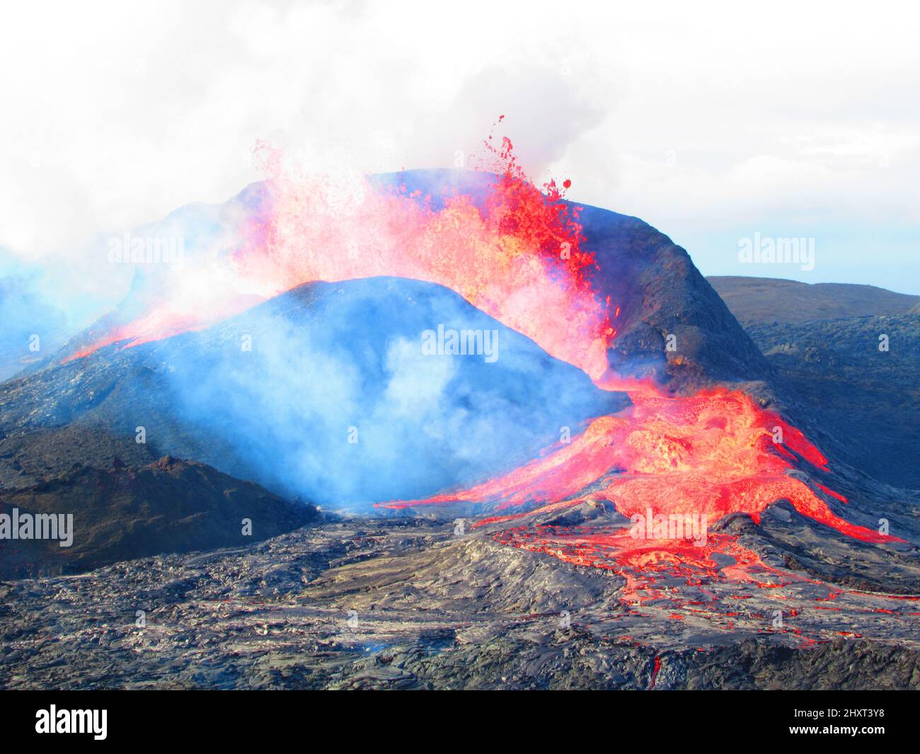 Shot of lava erupting at the volcano - Natural disaster Stock Photo - Alamy