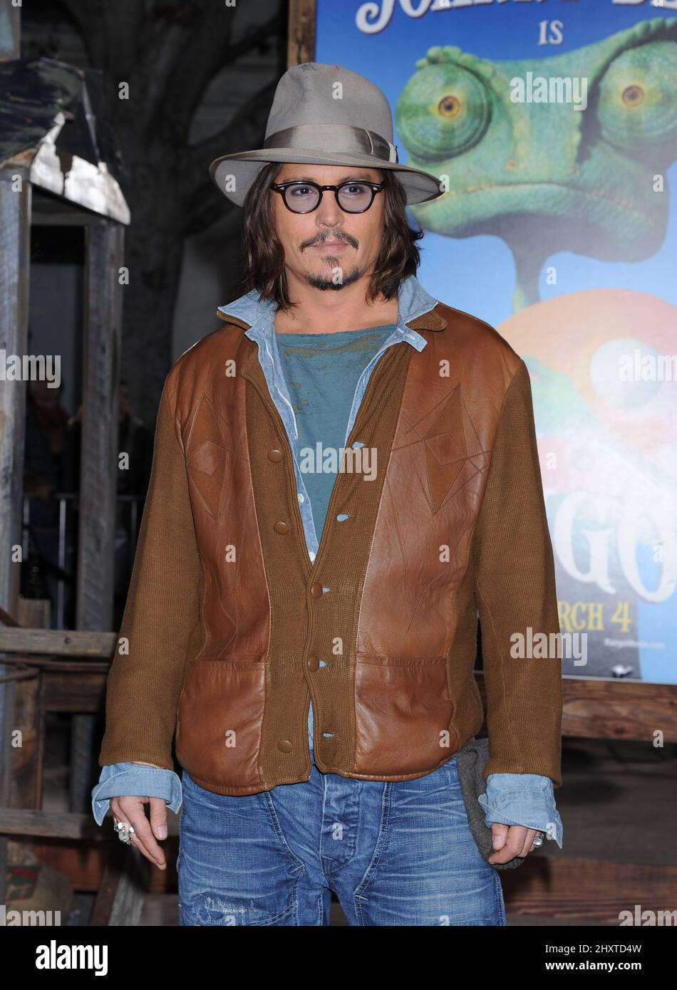 Johnny Depp at the "Rango" Premiere held at the Regency Village Theatre ...