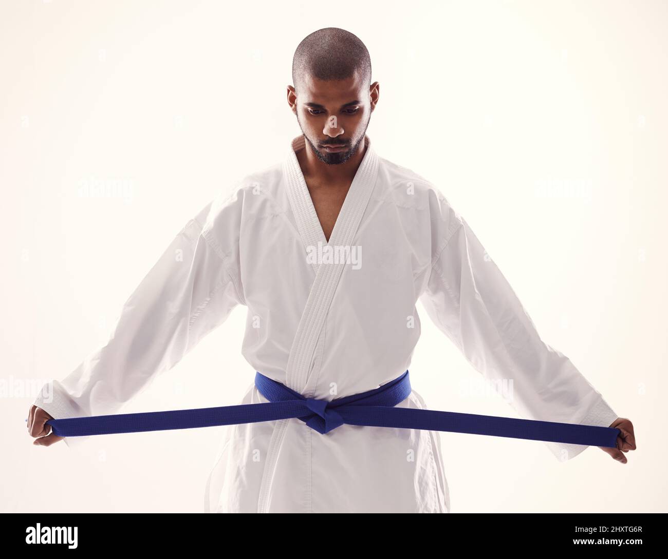 Mental preparation is key. An african mandoing karate Stock Photo - Alamy