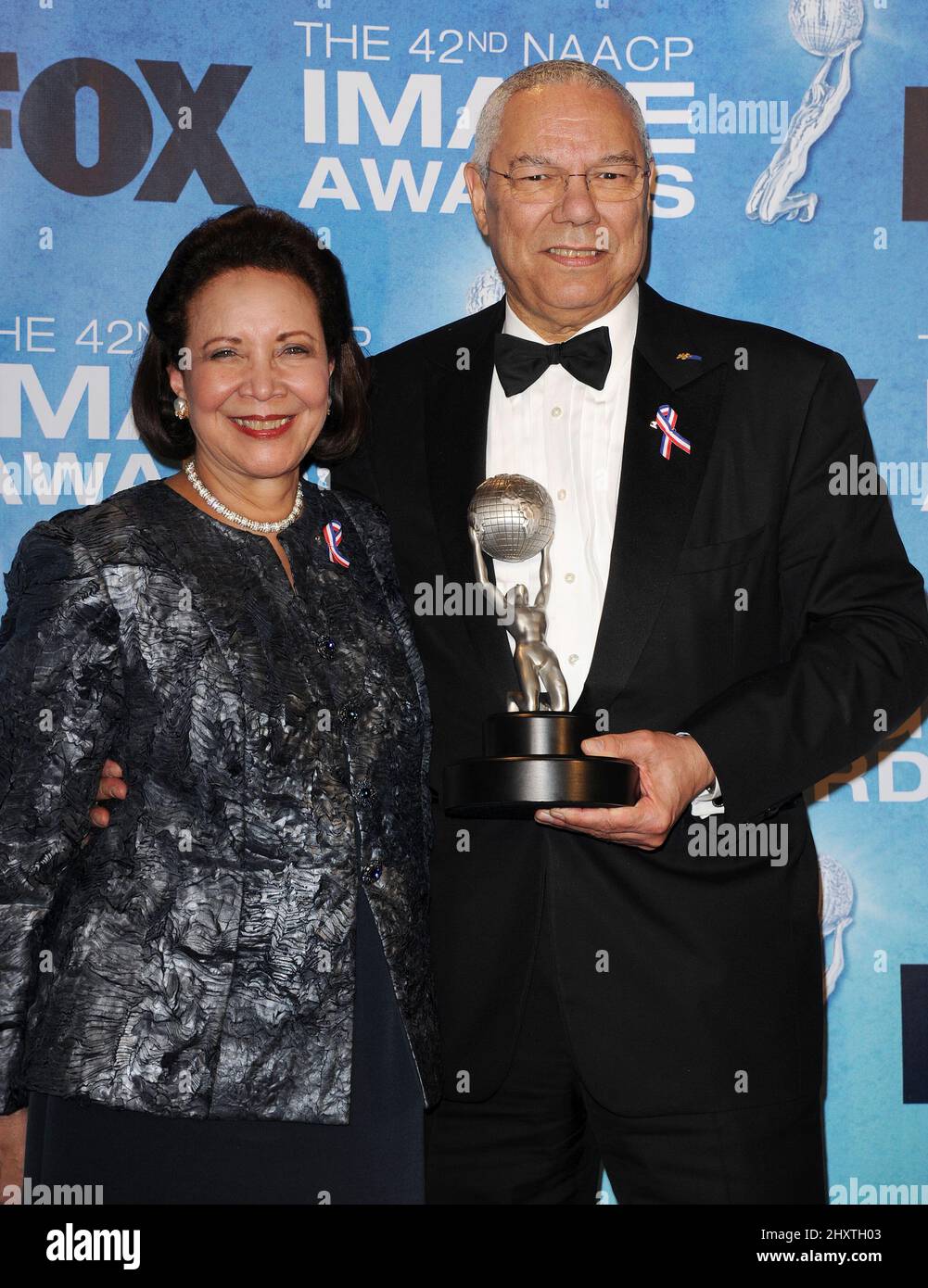 Collin Powell and Alma Powell in the press room at The 42nd NAACP Image ...
