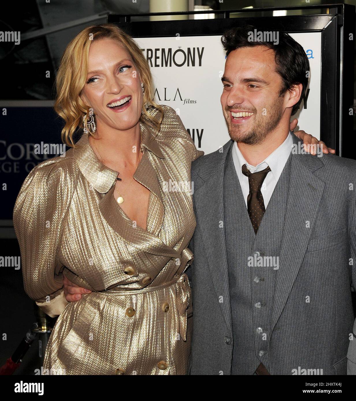 Uma Thurman and Jake M. Johnson during the 'Ceremony' Premiere, Los ...