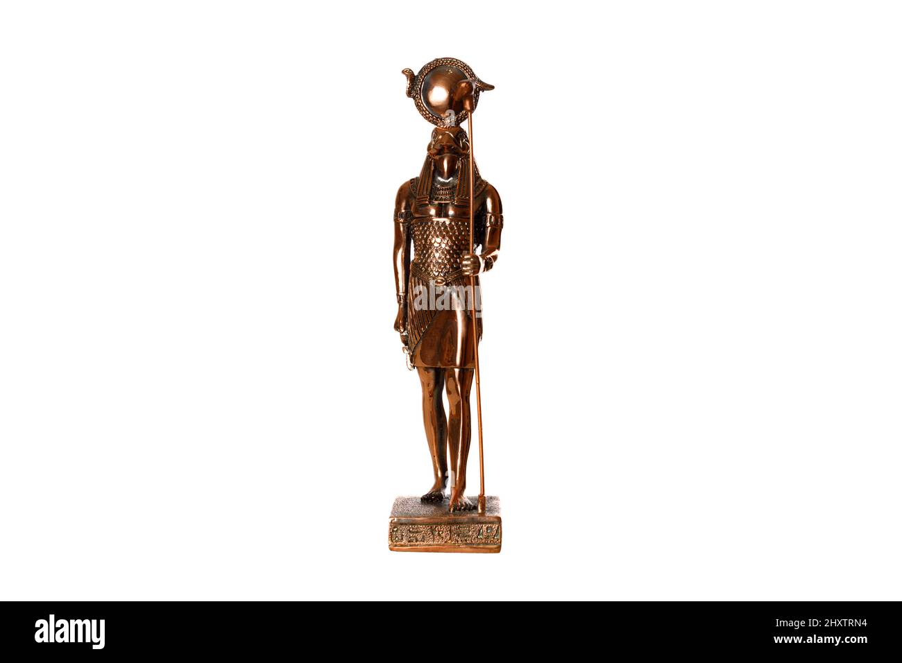 egyptian figurine of Ra with falcon head isolated on white background ...