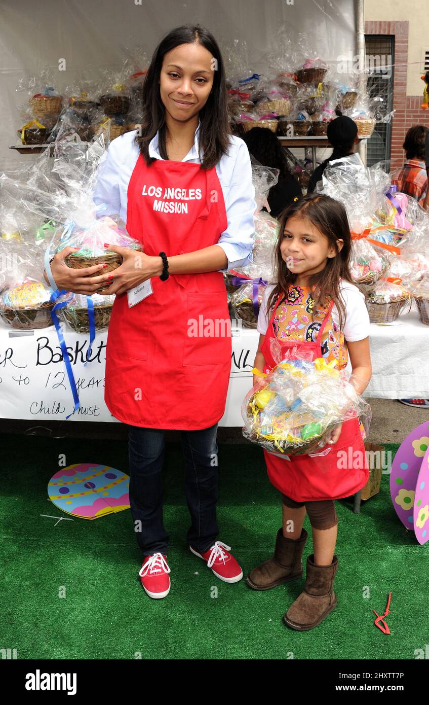 Zoe Saldana and her niece Kayla Cleary at the LA Mission Easter for the ...