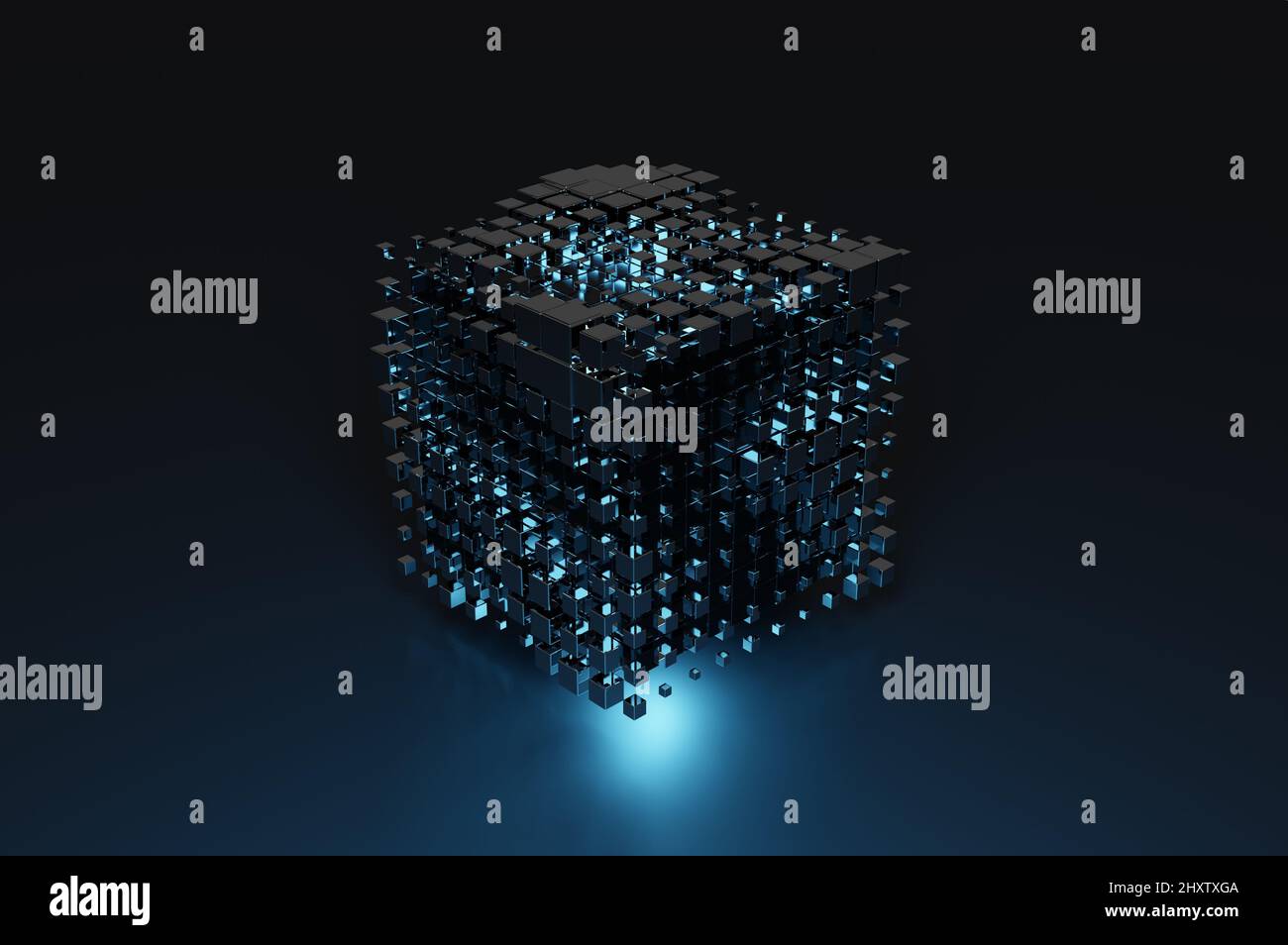 Illustration of a matrix cube with a blue light Stock Photo - Alamy